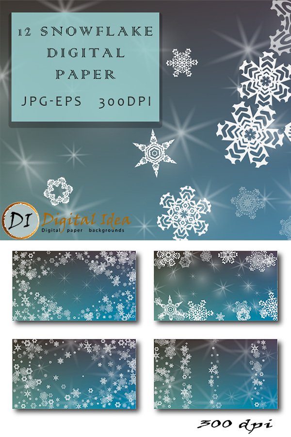 Christmas Backgrounds. 12 snowflake digital paper (982894)