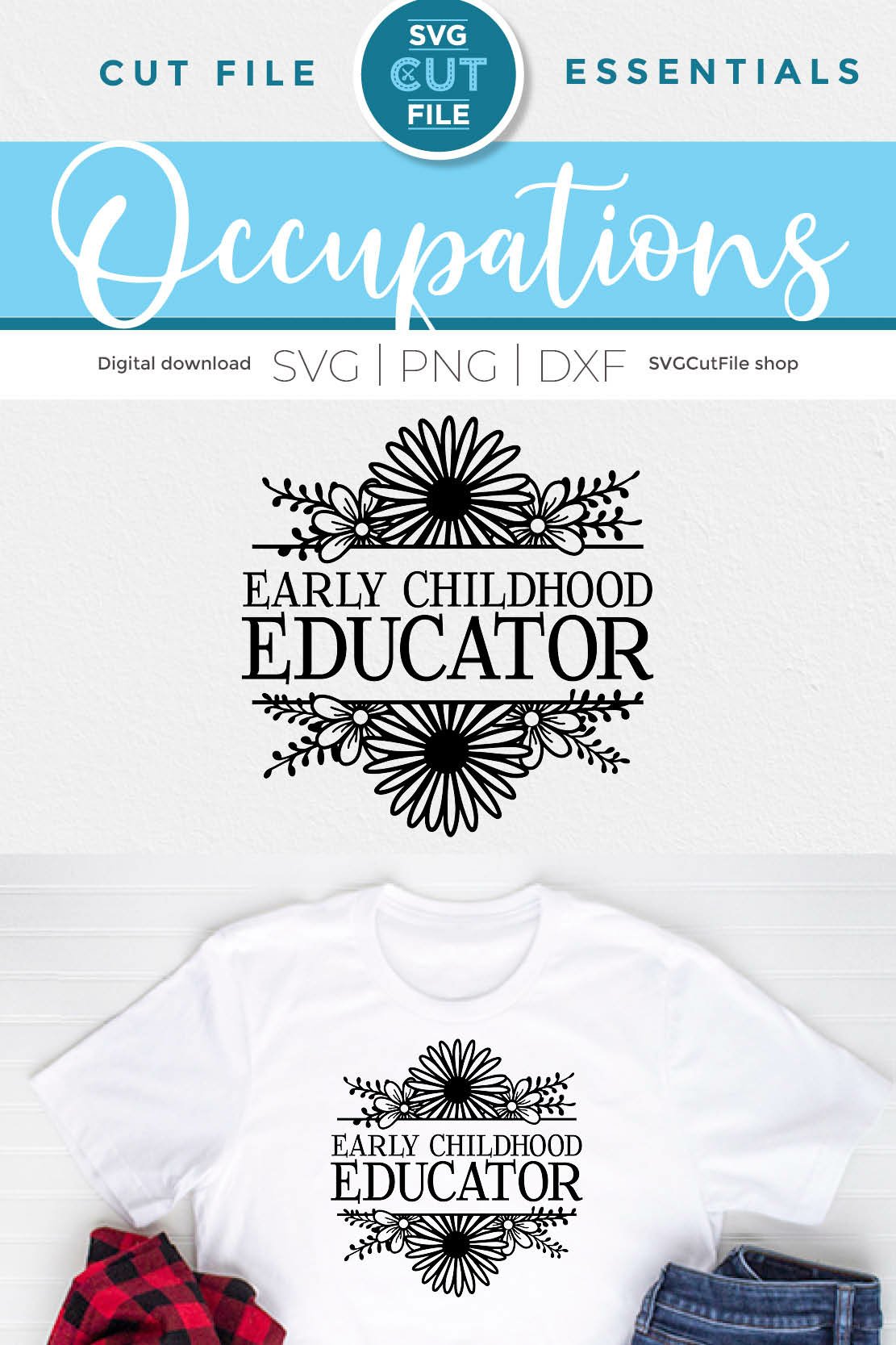 ECE svg with floral split frame for Early childhood educator
