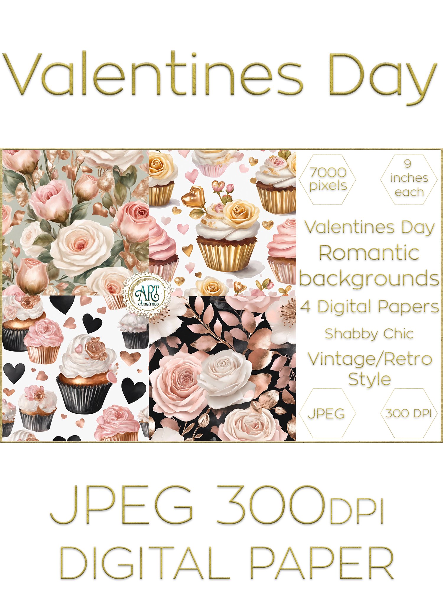 Valentines Day Cute Cupcake Digital Papers (3176299)
