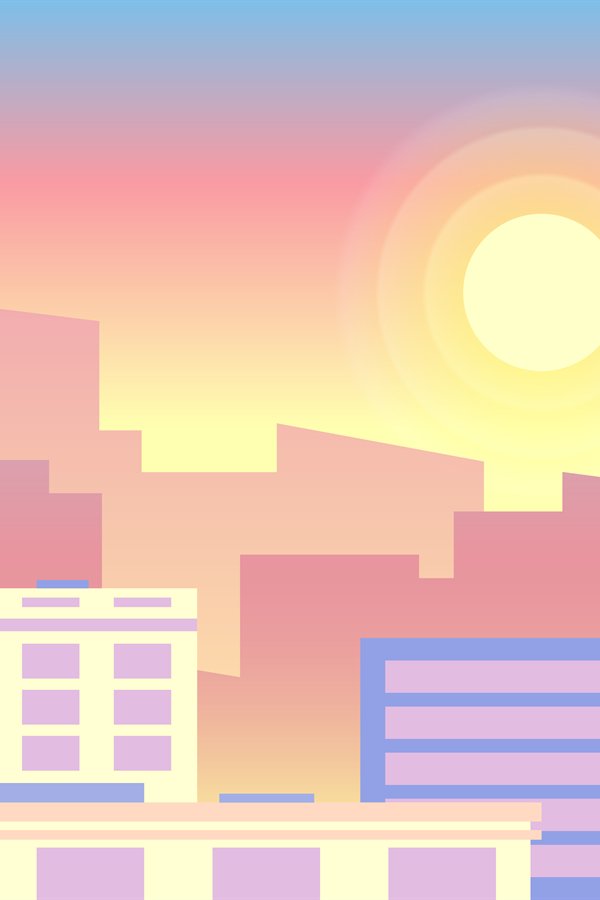 Day time view. Early morning sunrise city landscape. Flat ve