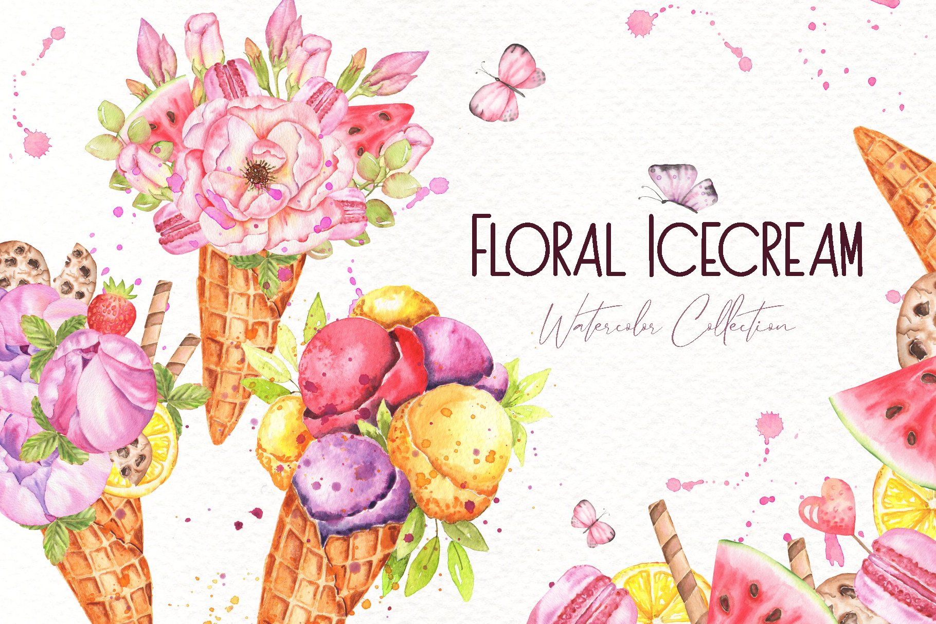 Floral Icecream Watercolor Set