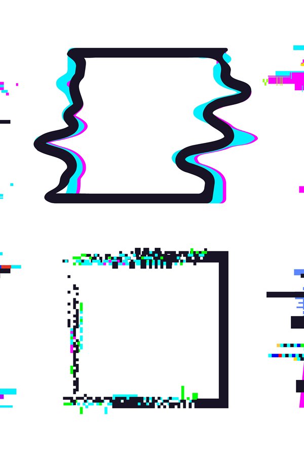 Glitch square frame, square template shape colorful