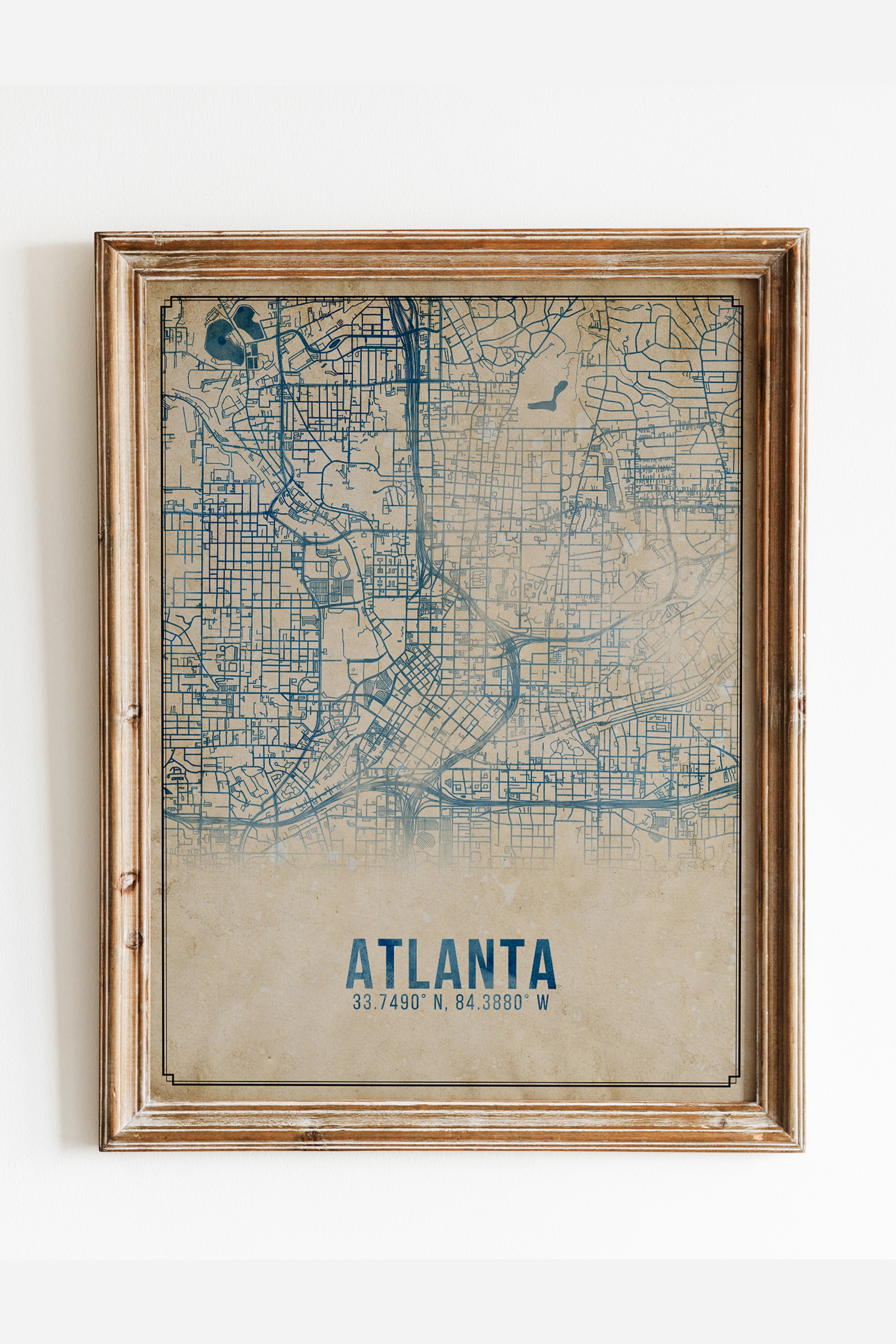 Atlanta Antique Watercolor City Map Poster