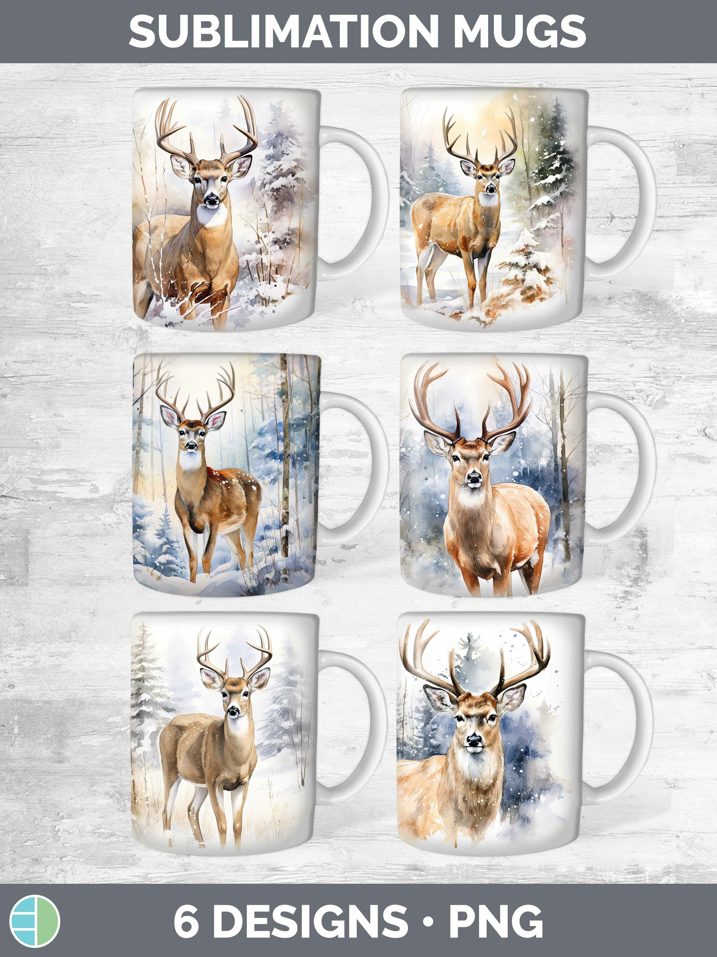 Watercolor Deer Mug Wrap | Bundle Coffee Cup Designs