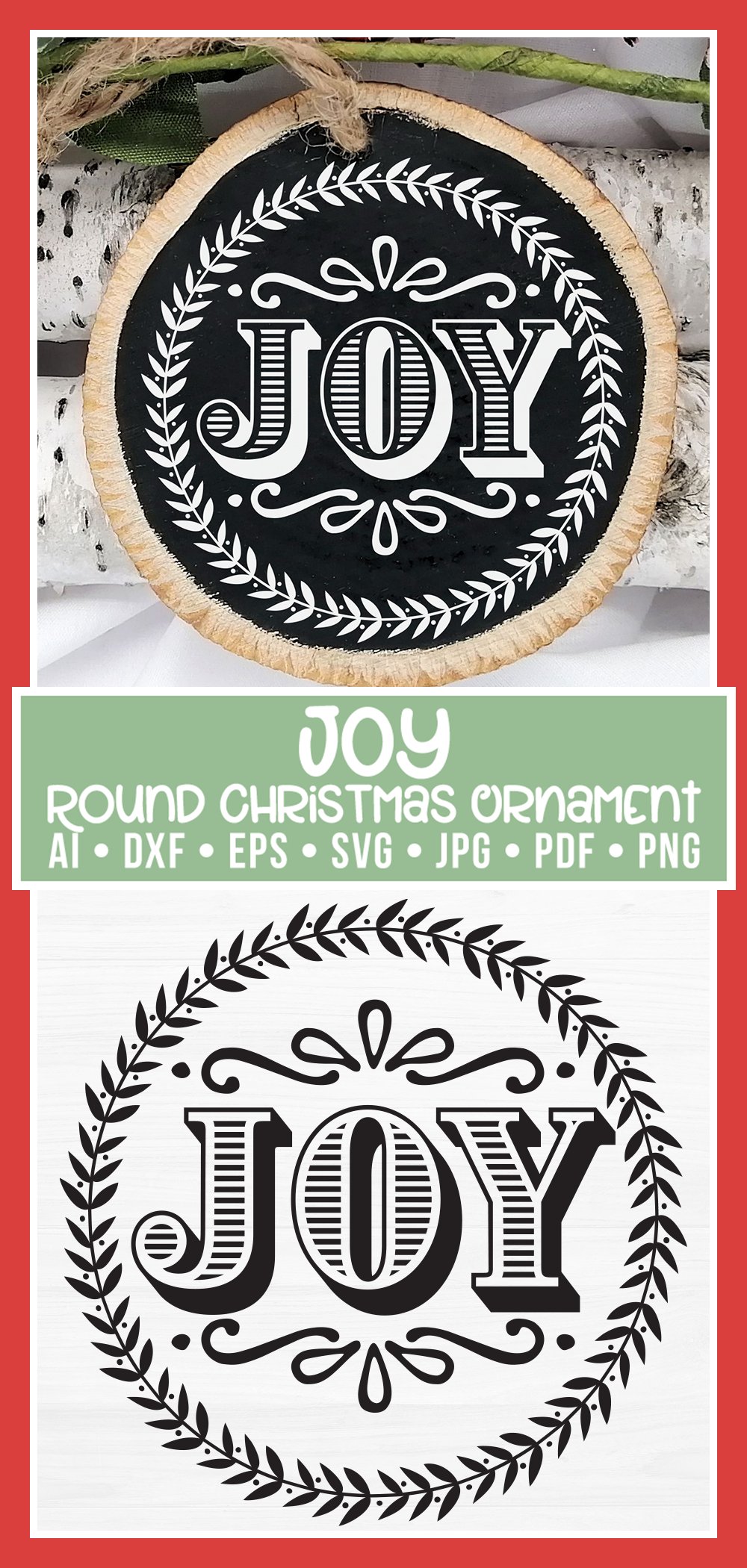 Joy Round Christmas Ornament SVG