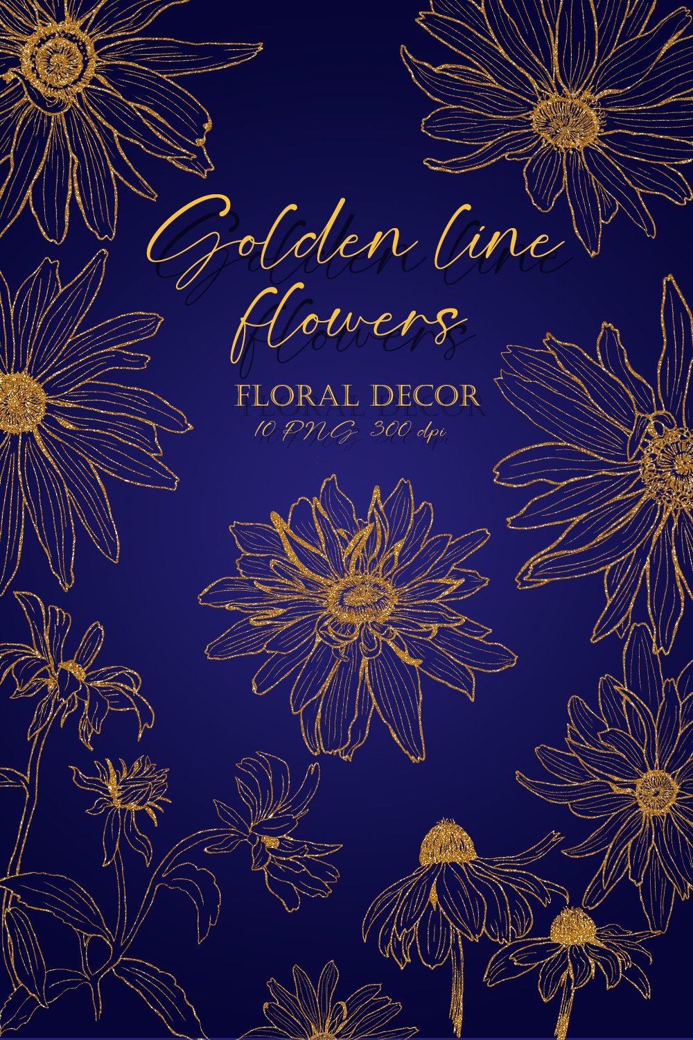 Flowers with a golden line. Floral decor