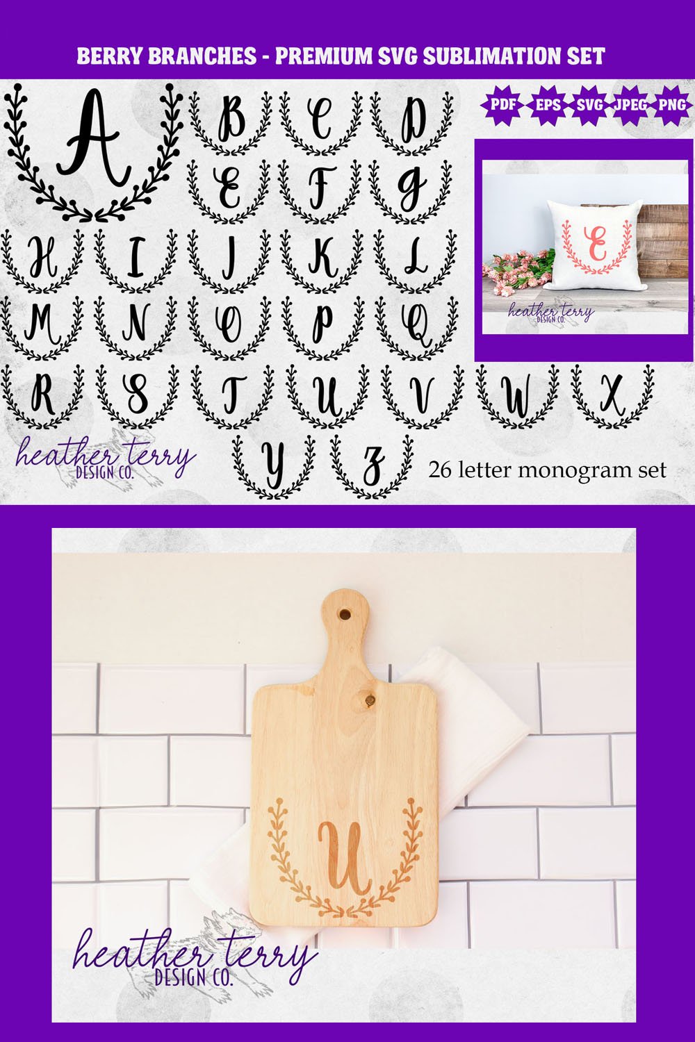 berry branch monogram svg alphabet sublimation bundle