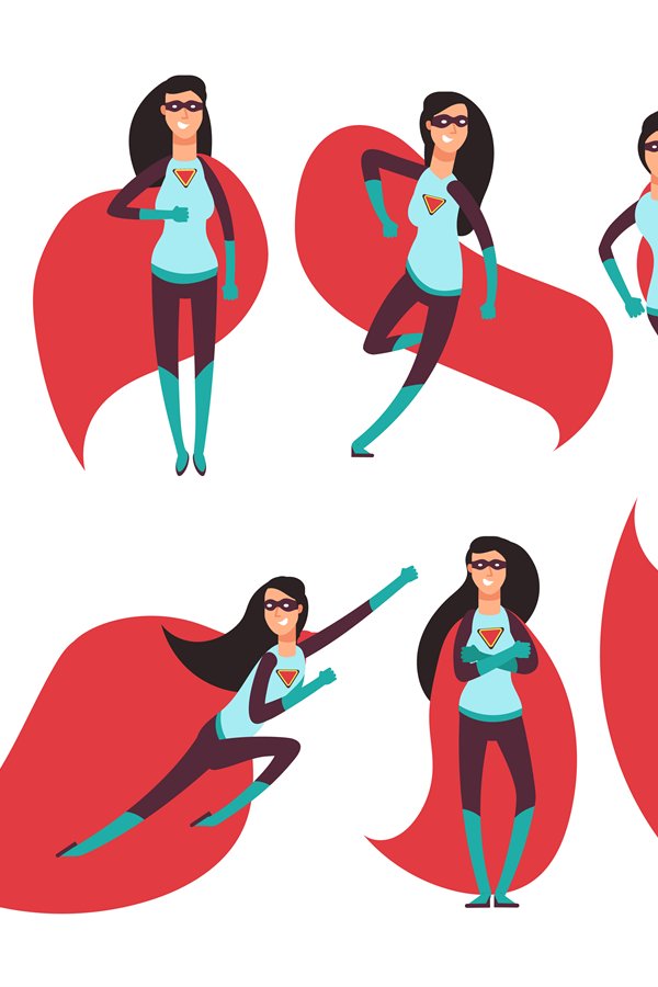 Comic superwoman actions in different poses. Female superher