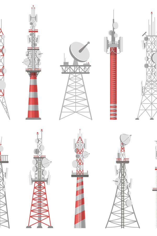Wireless towers. Telecommunication network tower. Mobile and