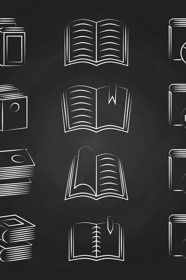 Hand drawn books icons on chalkboard design