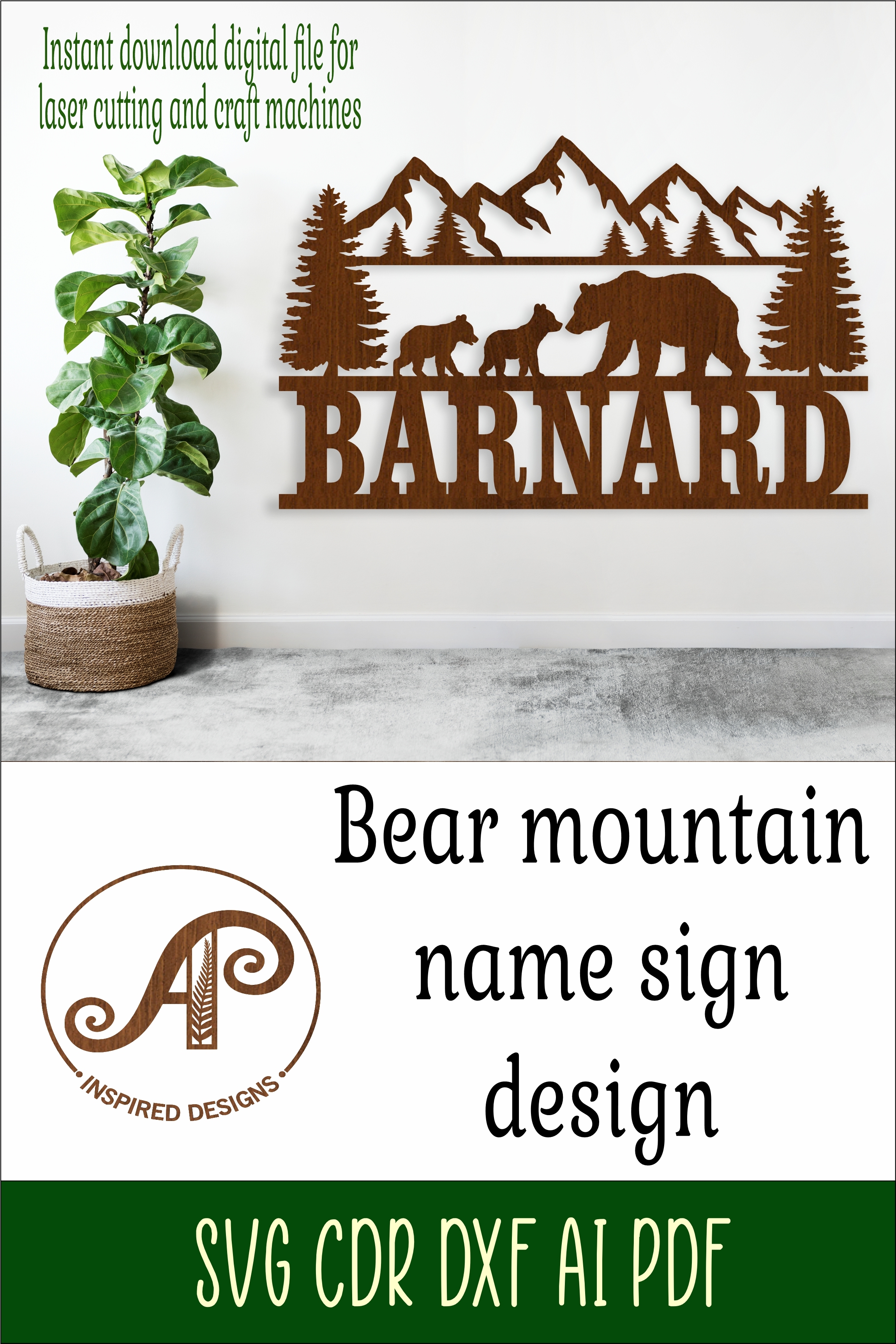 Bear name sign svg laser cut template forest theme (5318891)