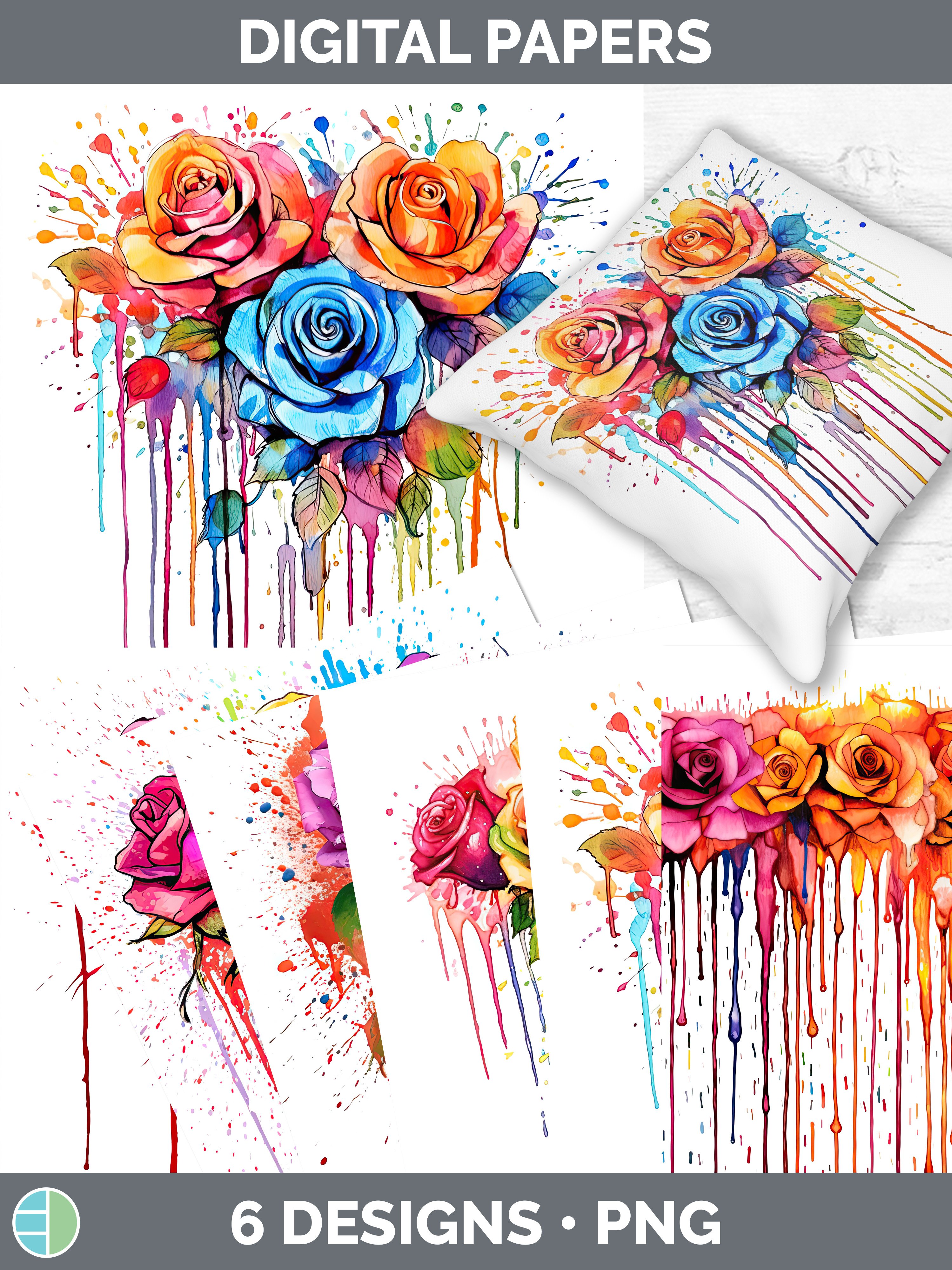 Splat Rainbow Rose Flowers Paper Backgrounds | Digital Scrap