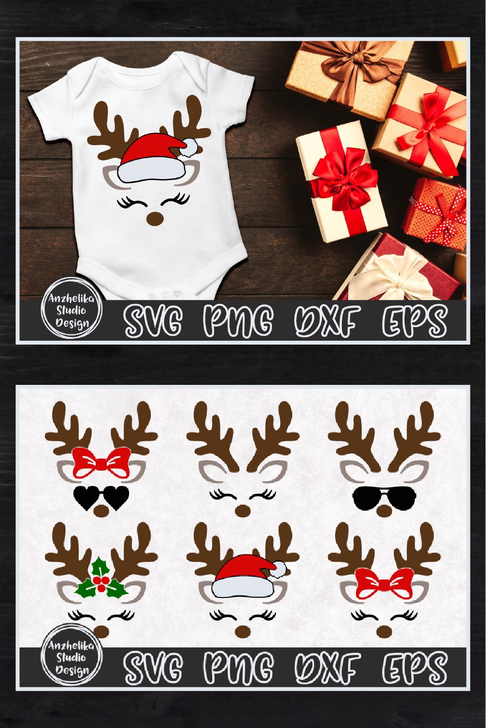 Christmas Reindeer SVG Bundle | Deer Face SVG | Antlers PNG
