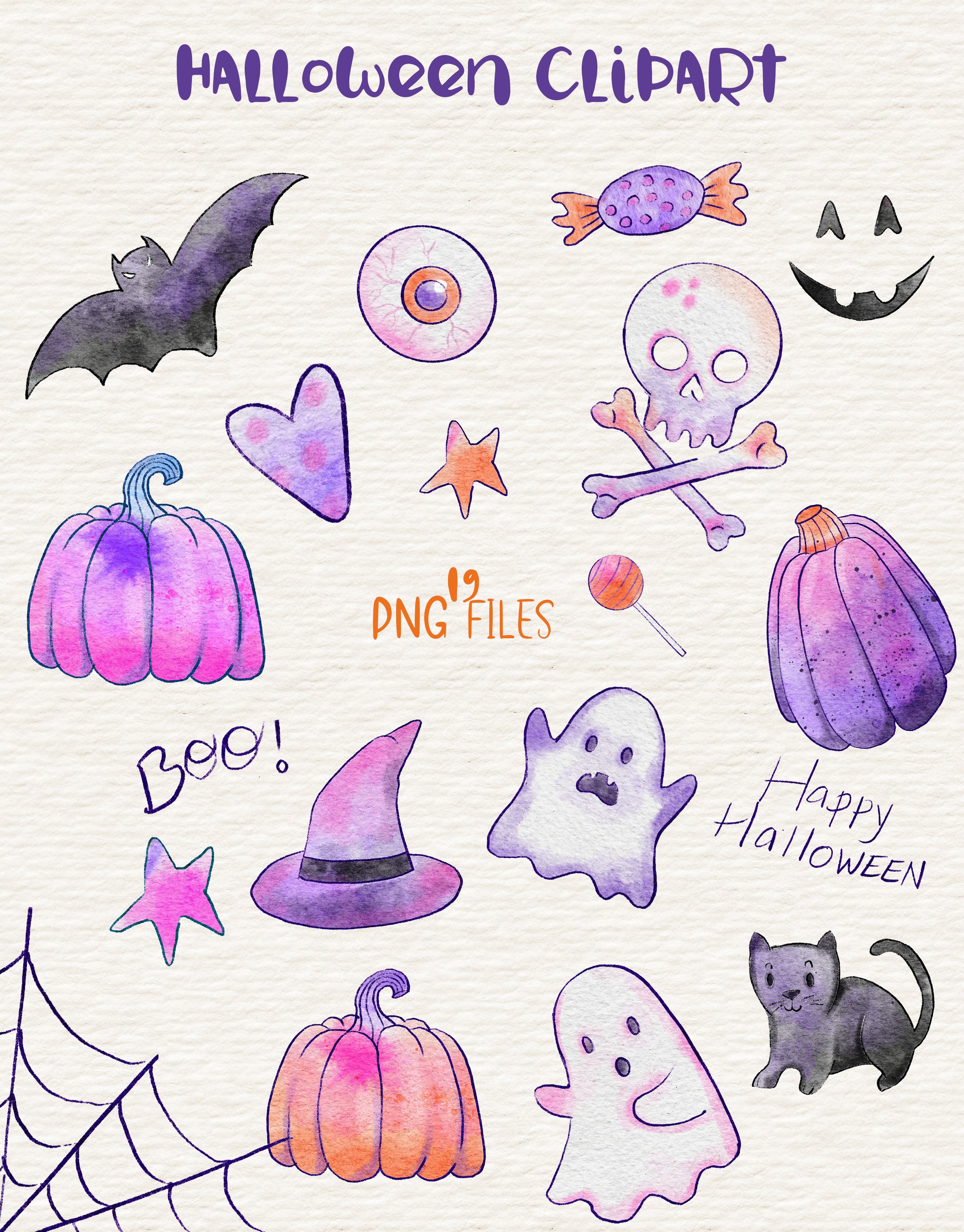 Cute halloween clipart bundle, pink halloween party decor