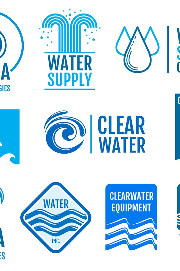 Fresh water vector logos and labels set with aqua symbols