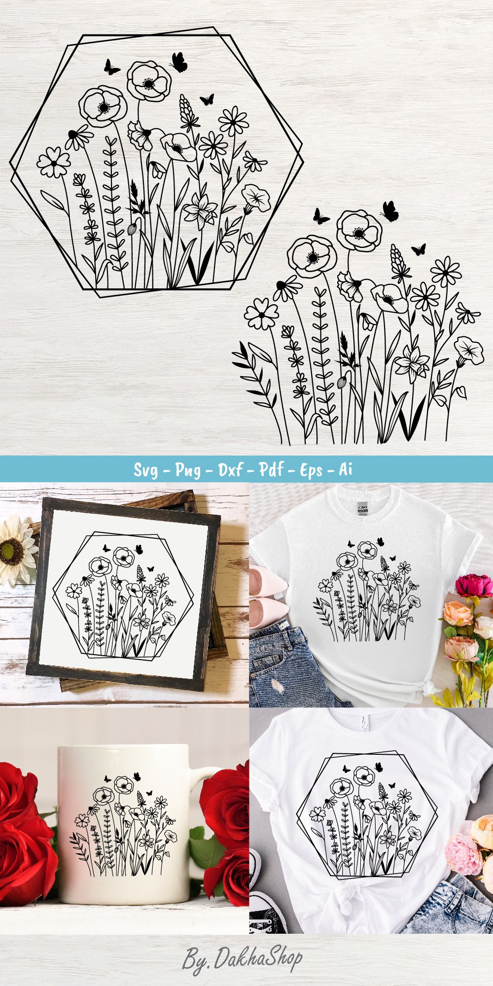 Wildflower Svg, Flower Frame Svg, Flower Meadow Svg.