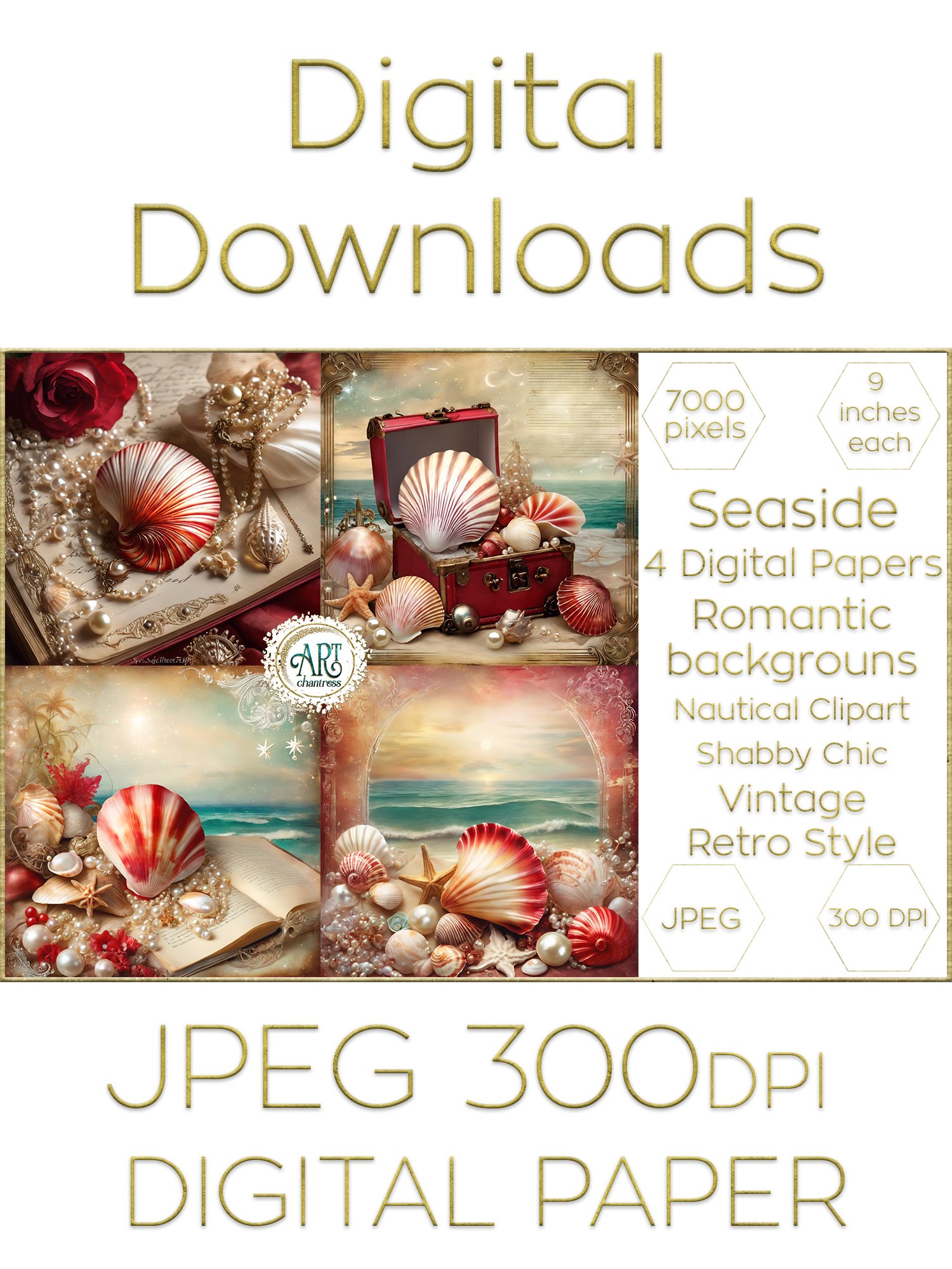 Vintage Cosy Beach Seaside Romantic Digital Papers (3931245)