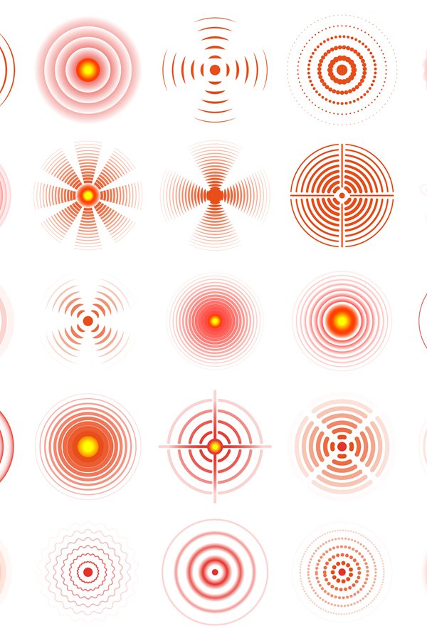 Pain circle. Red pain sonar circles, human pain localisation