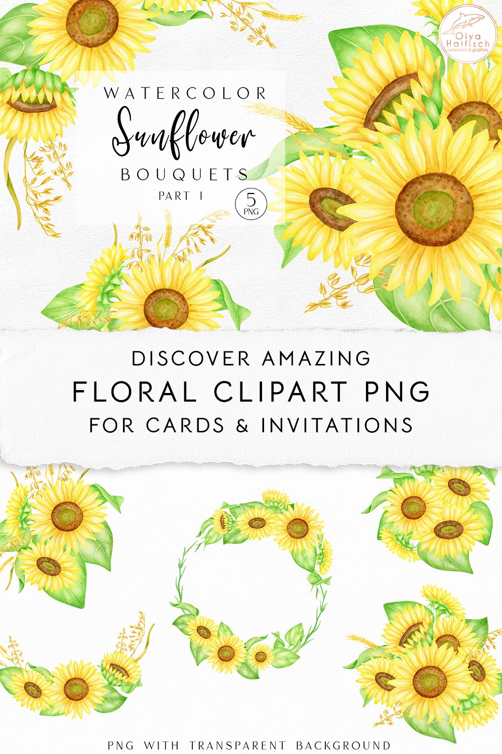 Sunflower PNG. Sunflower Bouquets Clipart Set