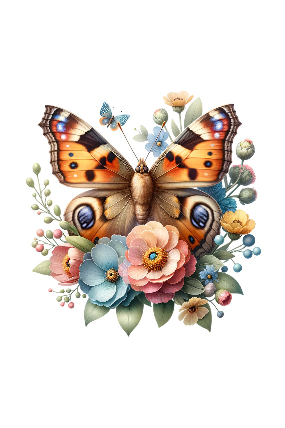 Butterfly with Floral Clipart, Spring Clipart (3518354)