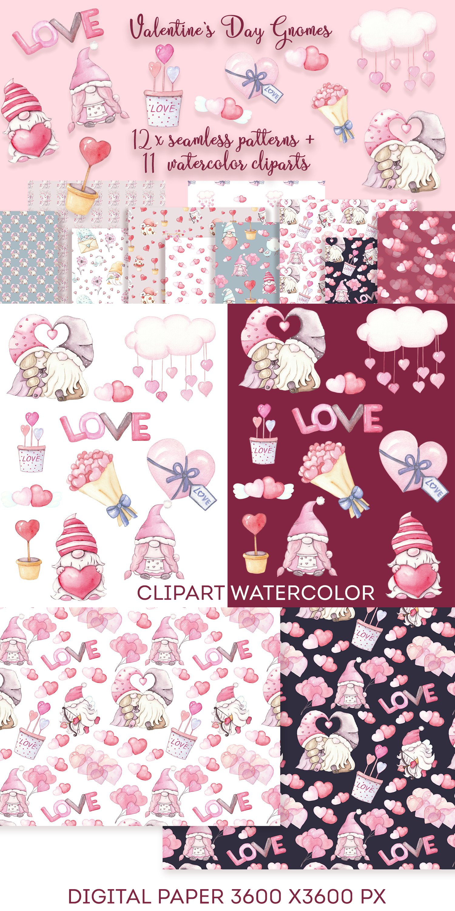Bright Valentine's Day Gnomes Digital Paper and (2345012)