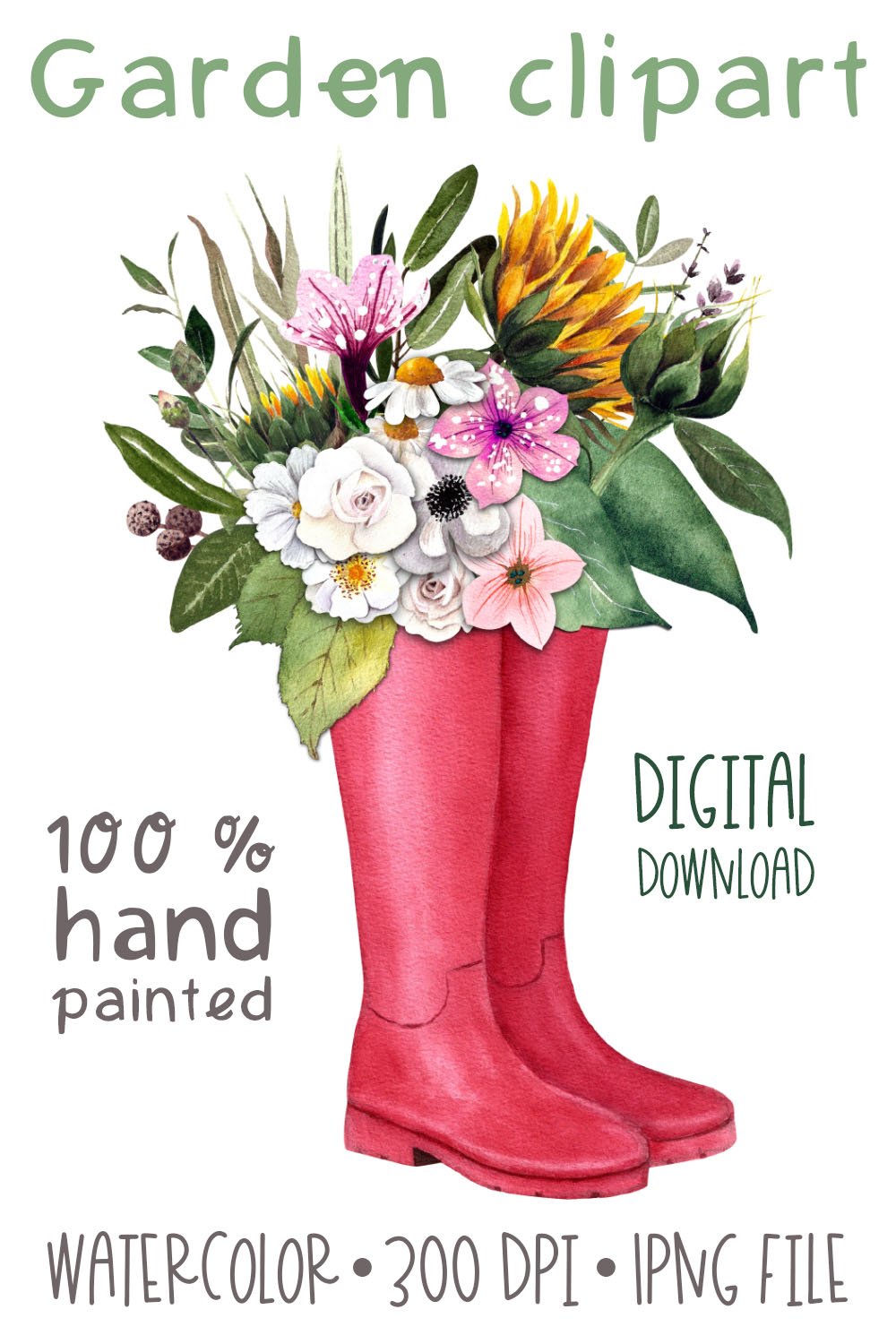 Watercolor garden clipart. Gardening flowers (1911842)