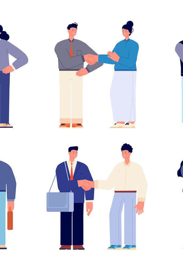 Business handshake characters. Professional office people, b