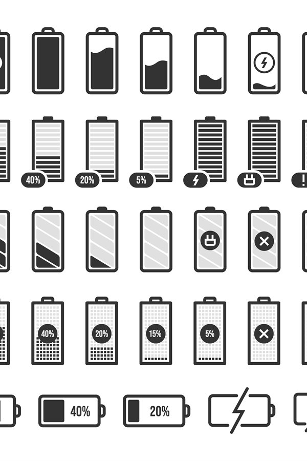Battery charge symbols. Accumulator energy full and empty