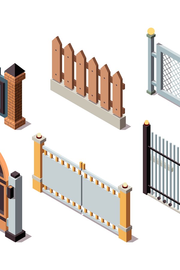 Isometric fences. Residential house elements secure barriers