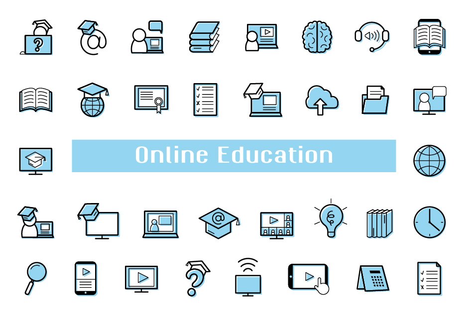 Set of vector online learning icons