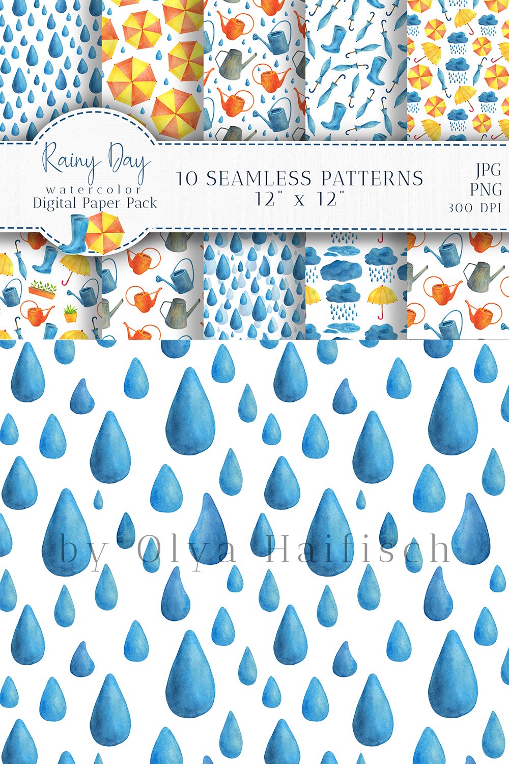 Fall Digital Paper Pack. Rainy Day Seamless Patterns