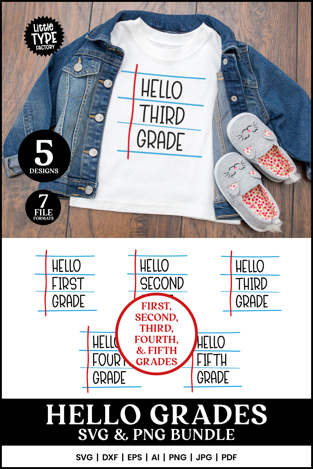 Hello Grade SVG Bundle | First to Fifth Back to School