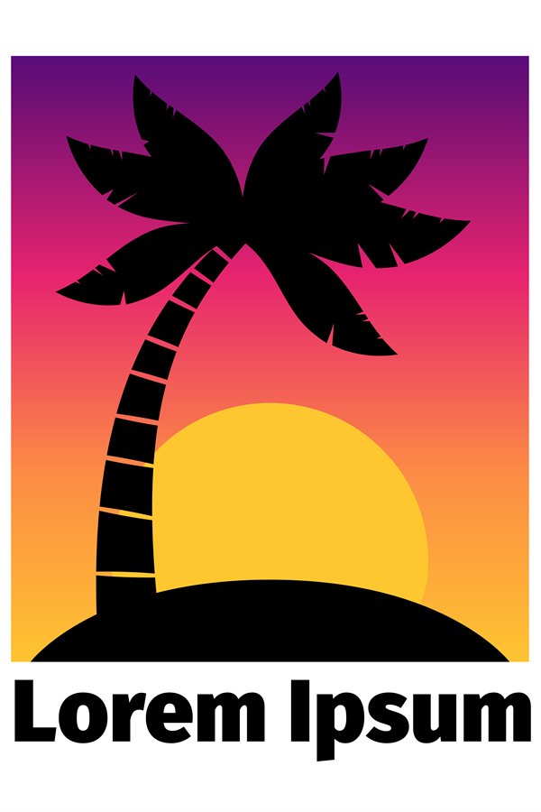 Palm tree poster. Colorful summer sunset background with pal