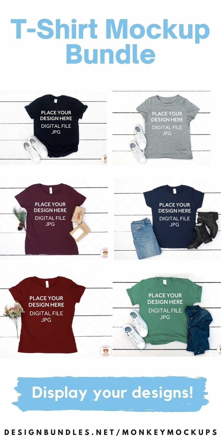 T-Shirt Mockup Bundle 6 Photos, Casual Tee Mock-Up (1680946)