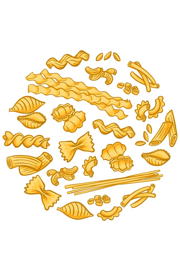 Vector cartoon pasta types concept illustration