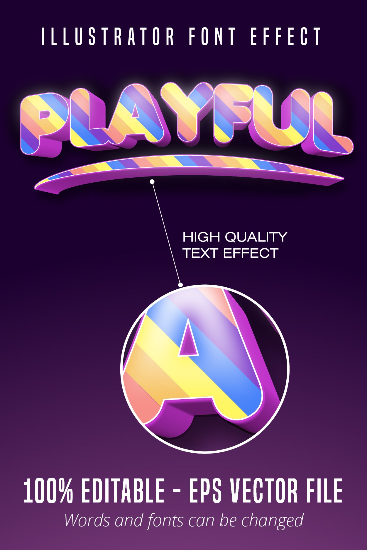 Playful text, 3d colorful editable font effect