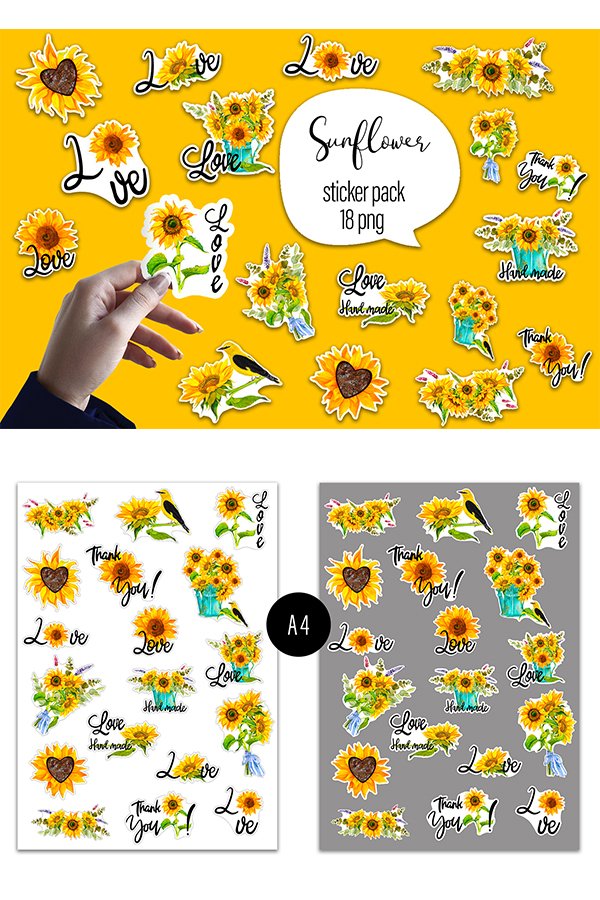 Sunflower watercolor - sticker pack