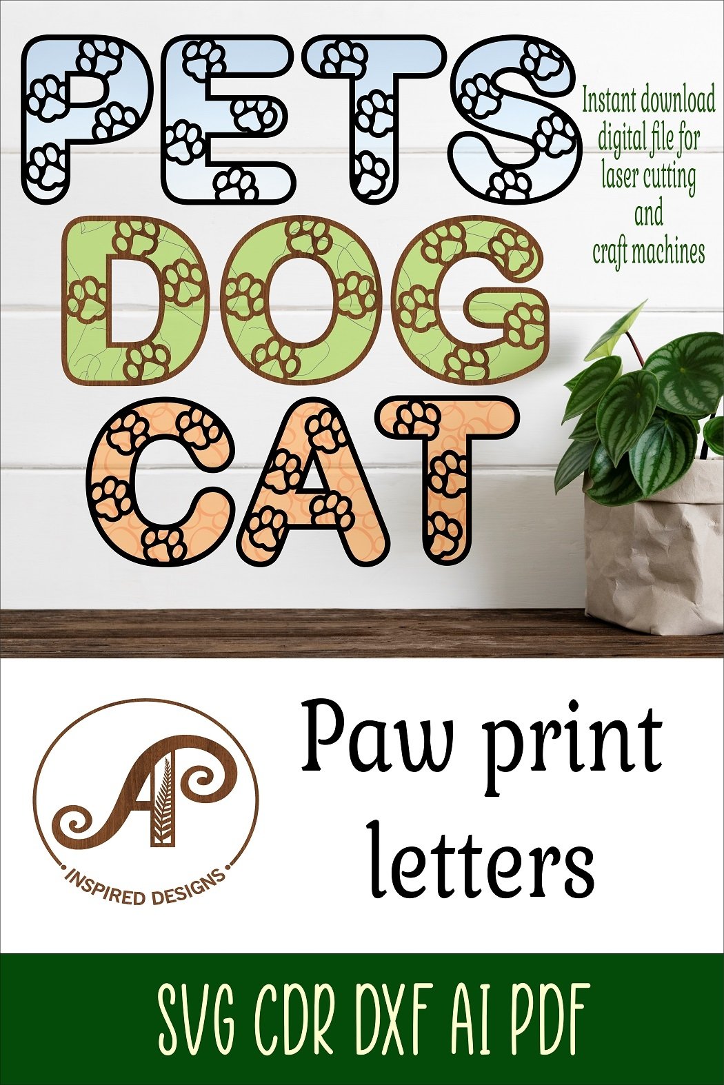 Paw print letters alphabet set. 26 layered letters.