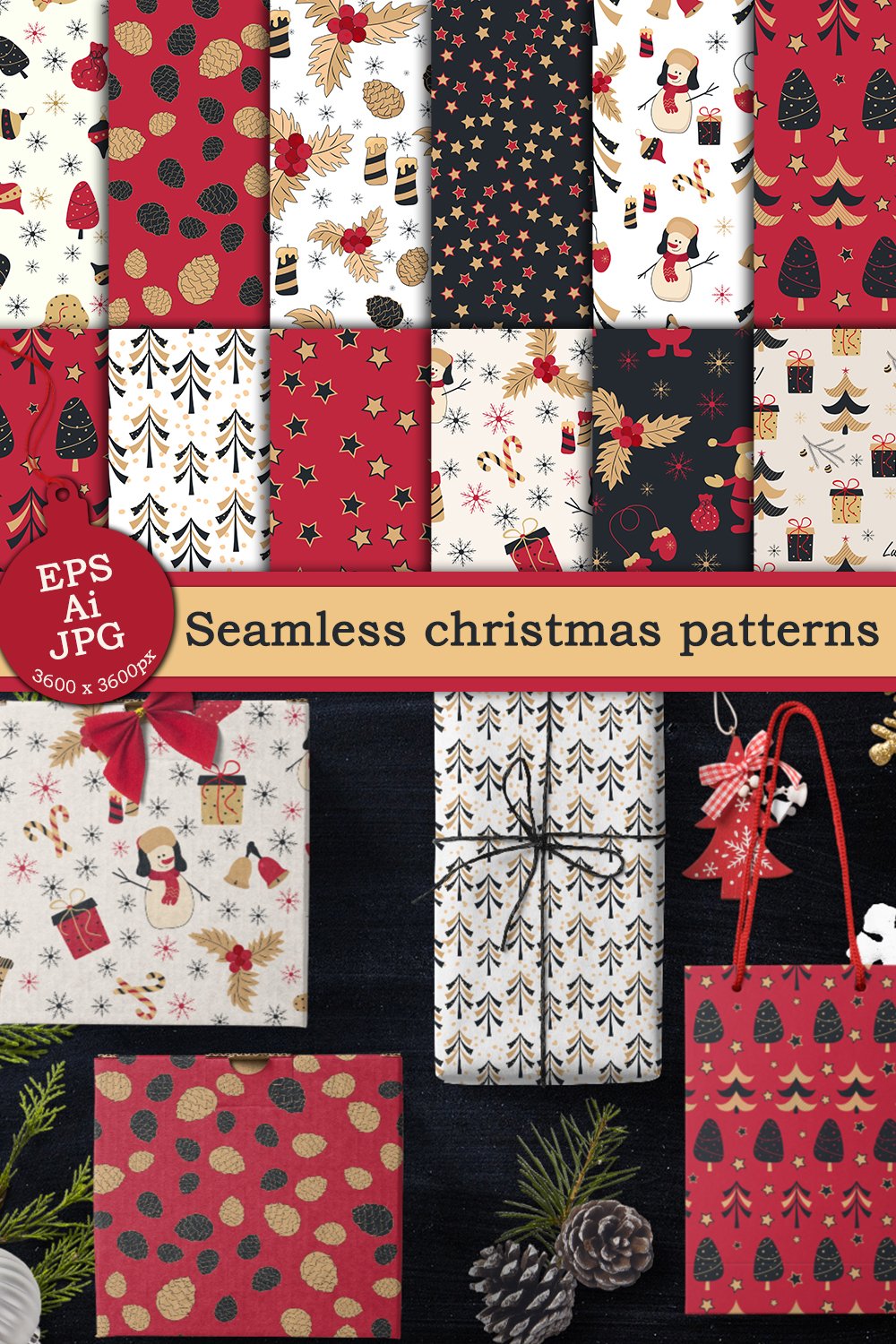 The set includes 12 patterns with a Christmas theme.
