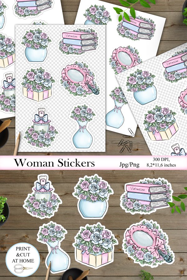Woman Stickers PNG | Printable Stickers Bundle PNG (1497535)