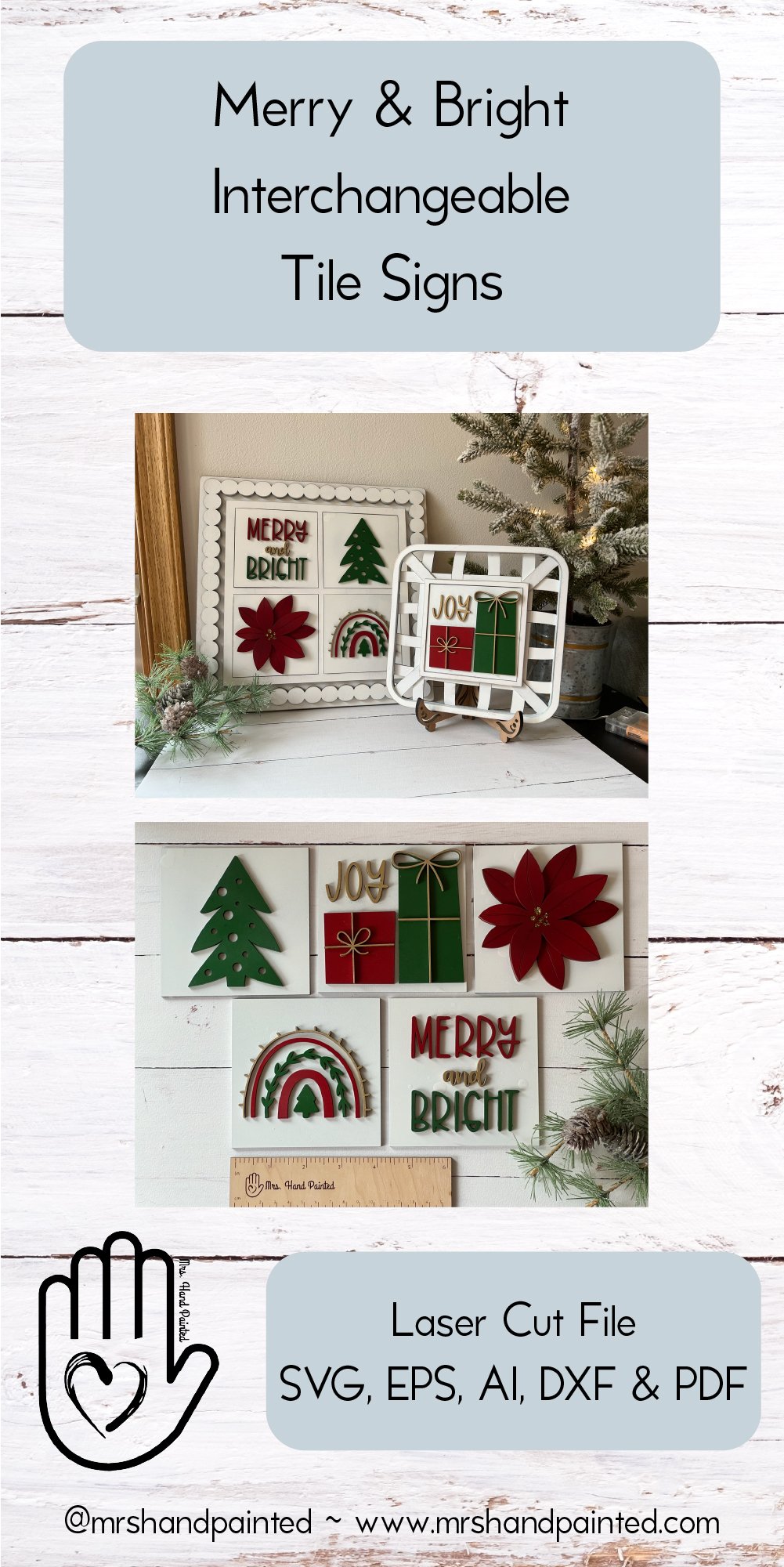 Boho Christmas Merry & Bright Ladder Sign Tiles