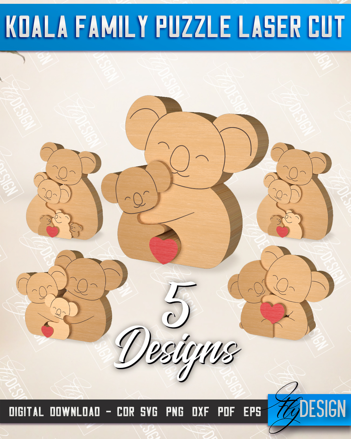 Koala Family Puzzle Laser Cut Bundle, Animal Puzzle Designs