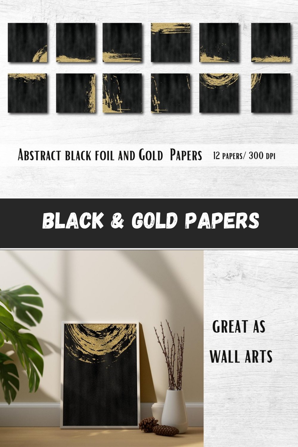 Black and Gold Papers, Abstract Wallart