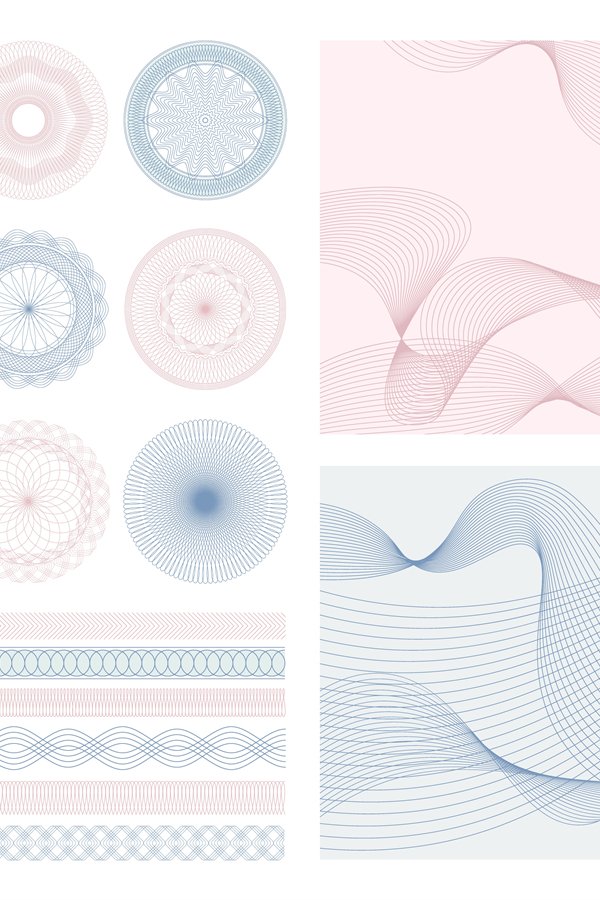 Money watermark. Geometric round, spiral and abstract secure