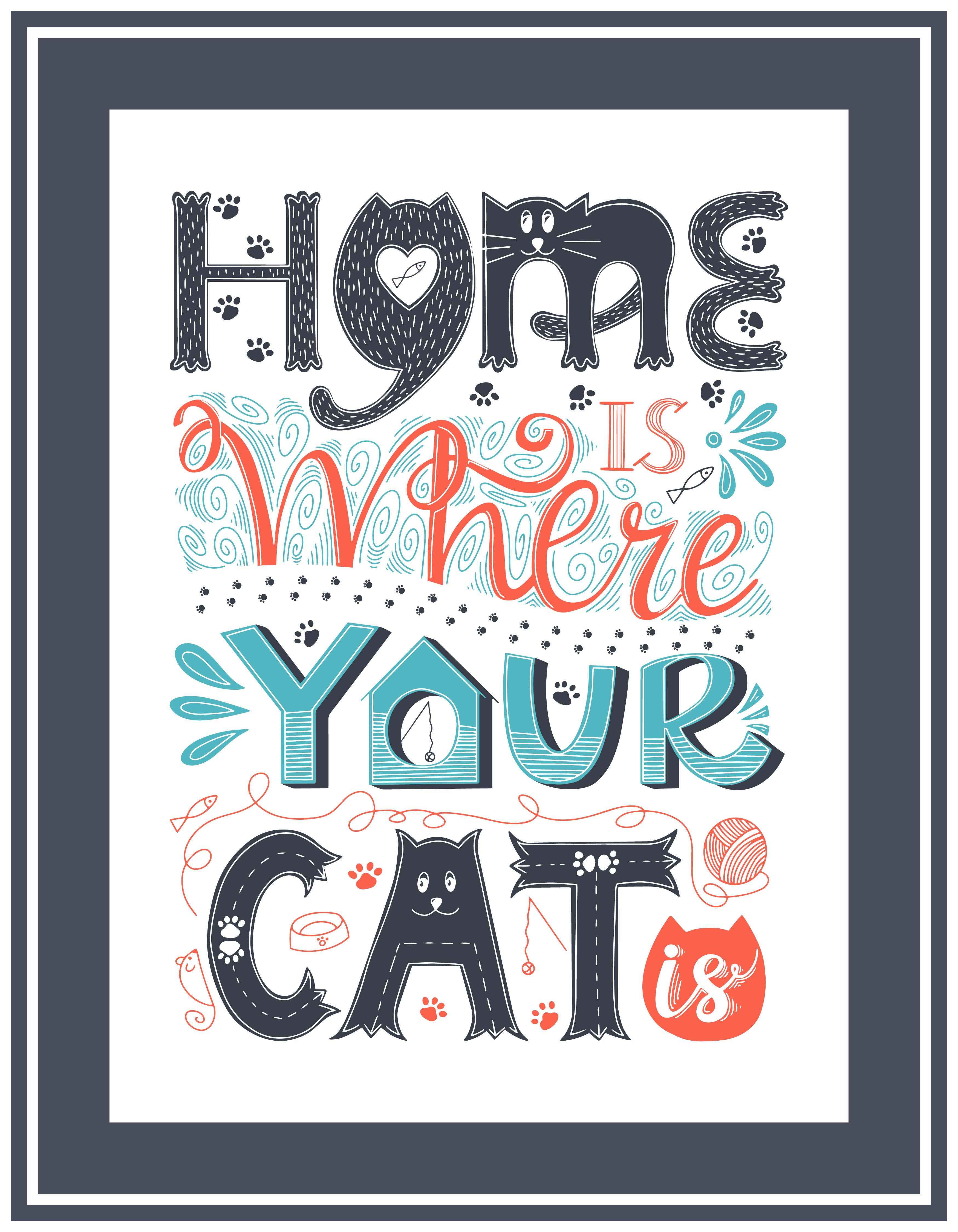 Hand lettering Poster about cats. Editable vector, (1370199)