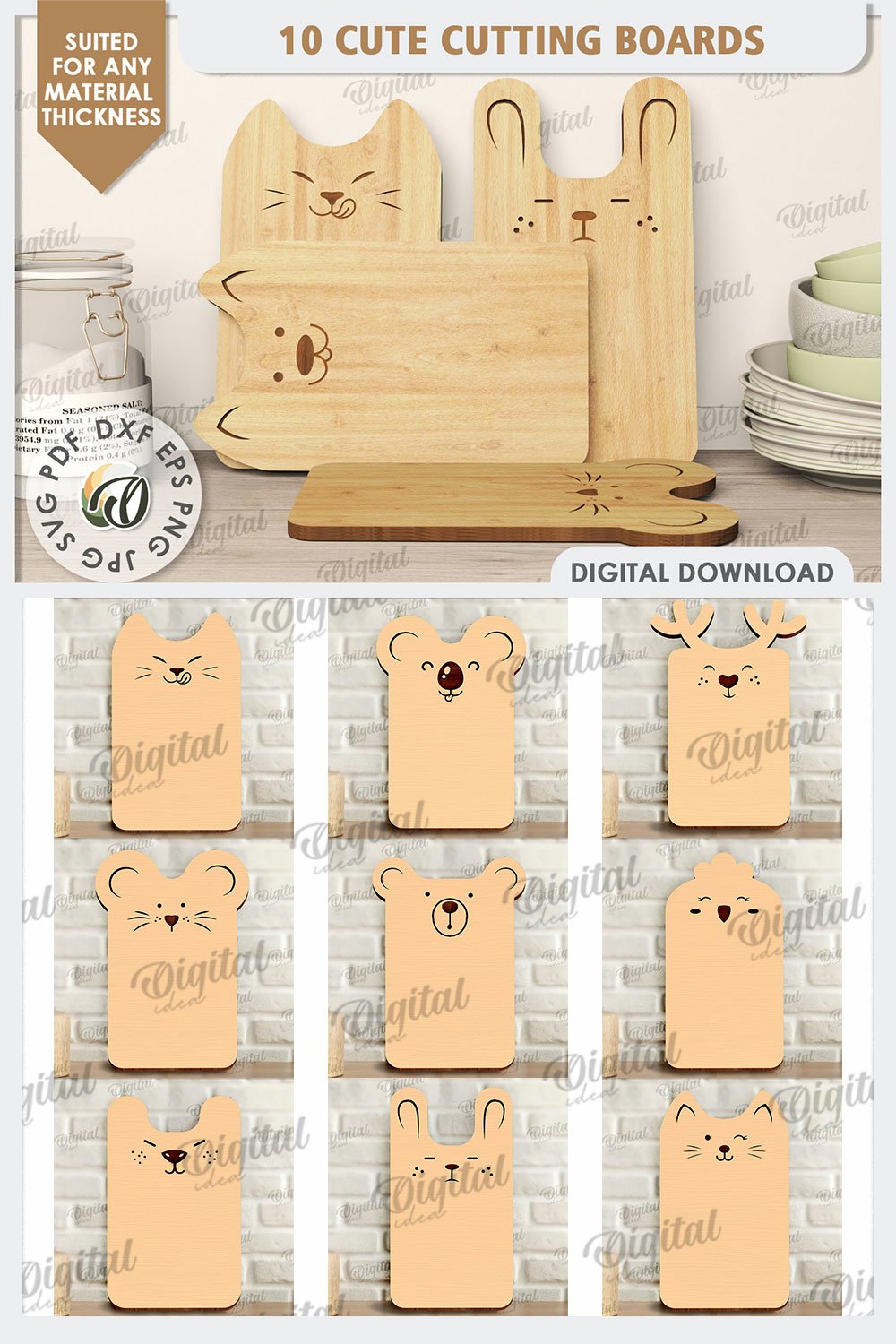 Cute Cutting Boards Laser Cut Bundle. Serving Boards SVG