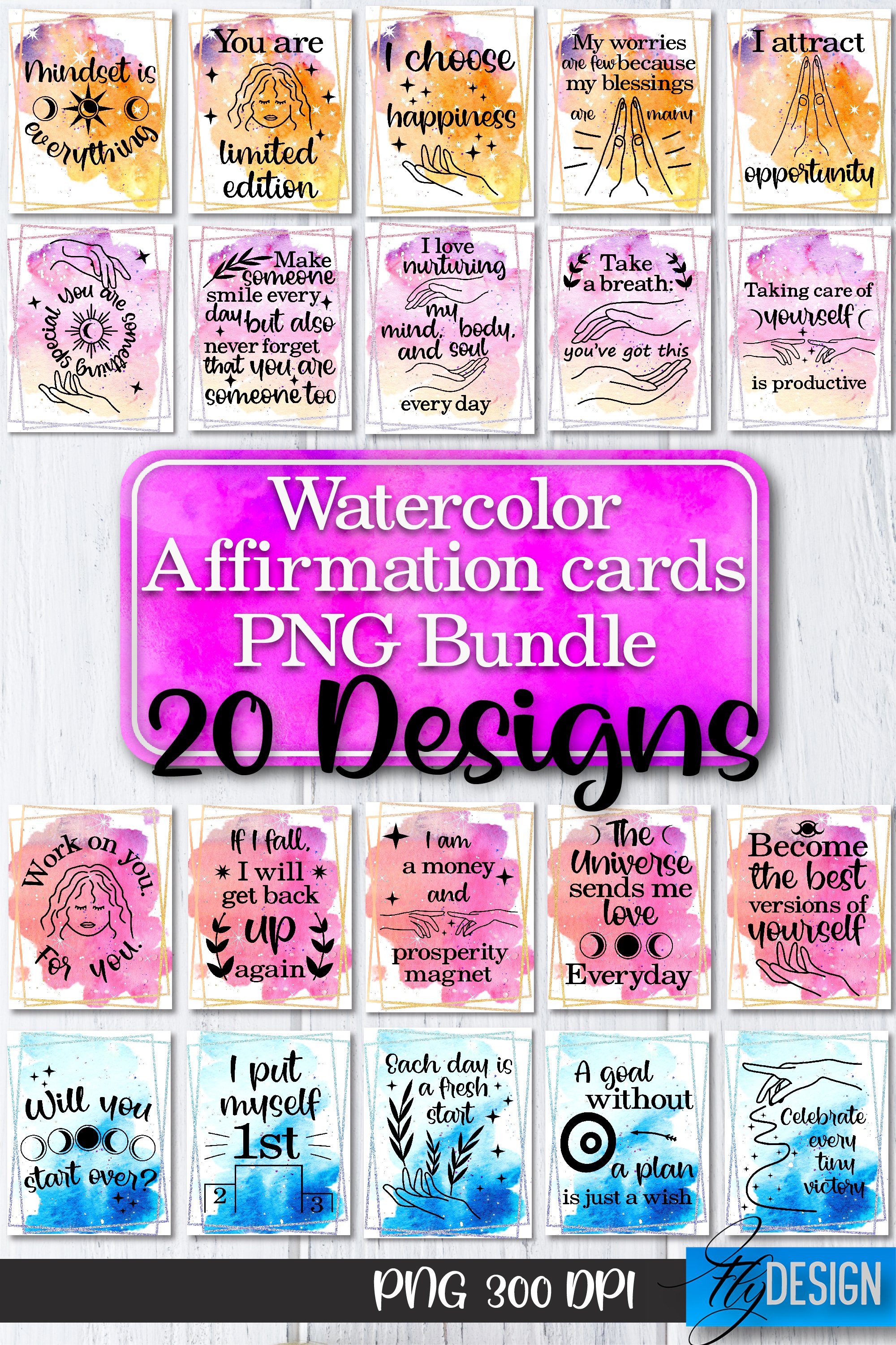 Affirmation cards PNG Bundle | Positive (2004163)