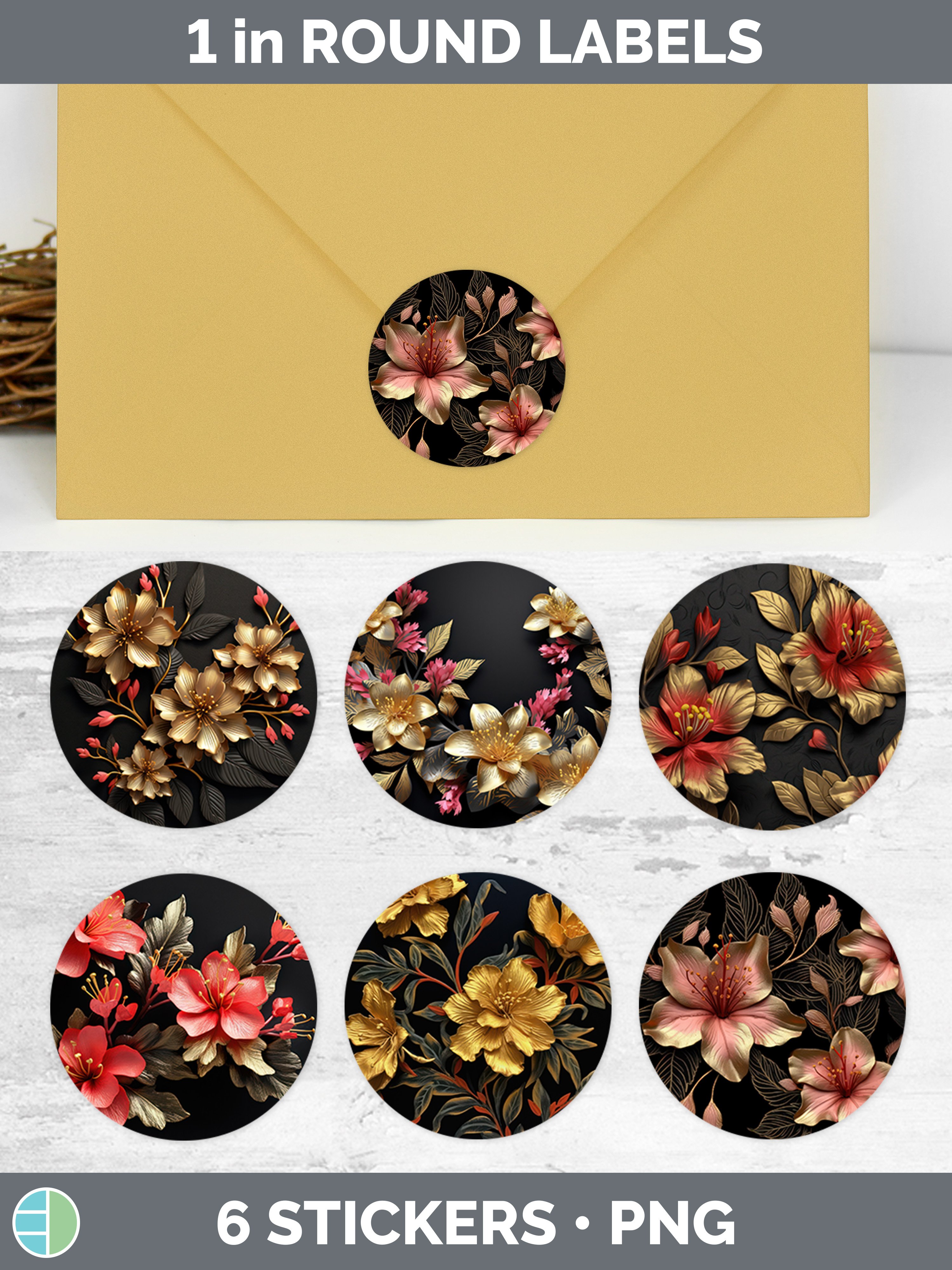 3D Elegant Azalea Flowers Stickers | Round Labels Designs Bu