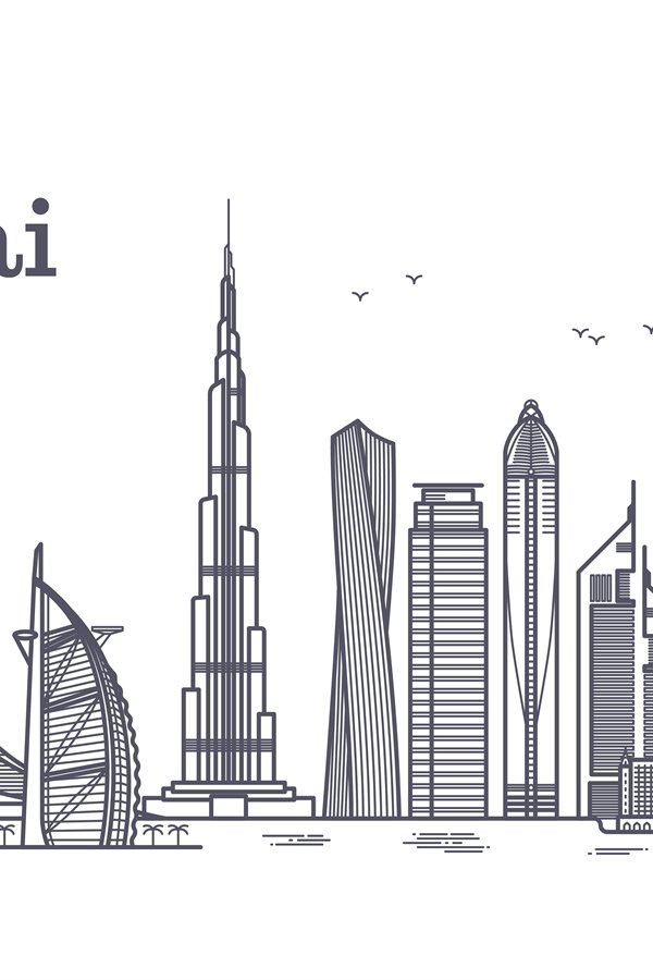Detailed dubai line vector cityscape with skyscrapers. Uae l