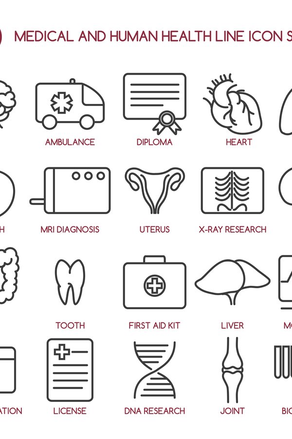 Medicine and human health line icons